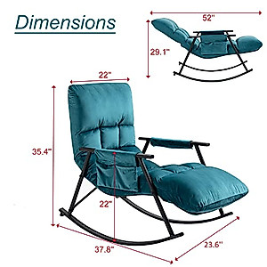 ZJhome Velvet Accent Folding Rocking Recliner Chair Nursery with Side Pocket Adjustable High Back & Foot Rest, Comfortable Upholstered Nursing Glider Rocker Armchair for Living Room, Bedroom(Teal)