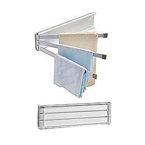 MAOERFUL 3 Swing Arms Towel Holder Wall Mount Towel Rack Dish Rag Dishcloths Washcloth Storage Organizer Hanger Swivel Hand Towel Bar for Sink Door Cabinet in Kitchen Bathroom (White)