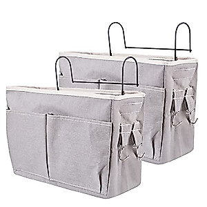 Scakbyer Bedside Caddy, 2PCS Bedside Storage Hanging Bag Bunk Bed Storage Caddy for Dormitory Room, Hospital Bed Rails, Baby Bed, Camp (Grey)