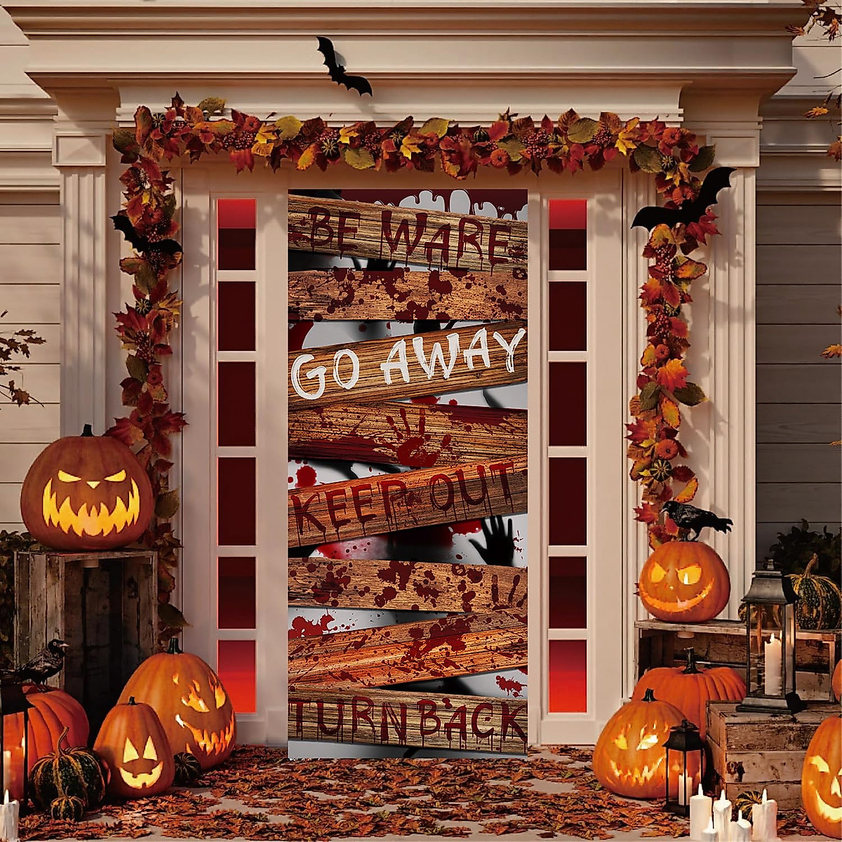 Halloween Door Cover Halloween Door Decorations Scary Halloween Decorations Horror Shadowy Figure Bloody Handprint Halloween Door Covers