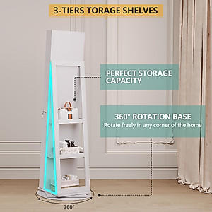 Vlsrka LED Jewelry Armoire with Full Length Mirror 360° Rotating, Jewelry Cabinet Large Standing Lockable Mirror Jewelry Organizer with Inner Makeup Mirror & Soft Velvet for Living Room Bedroom
