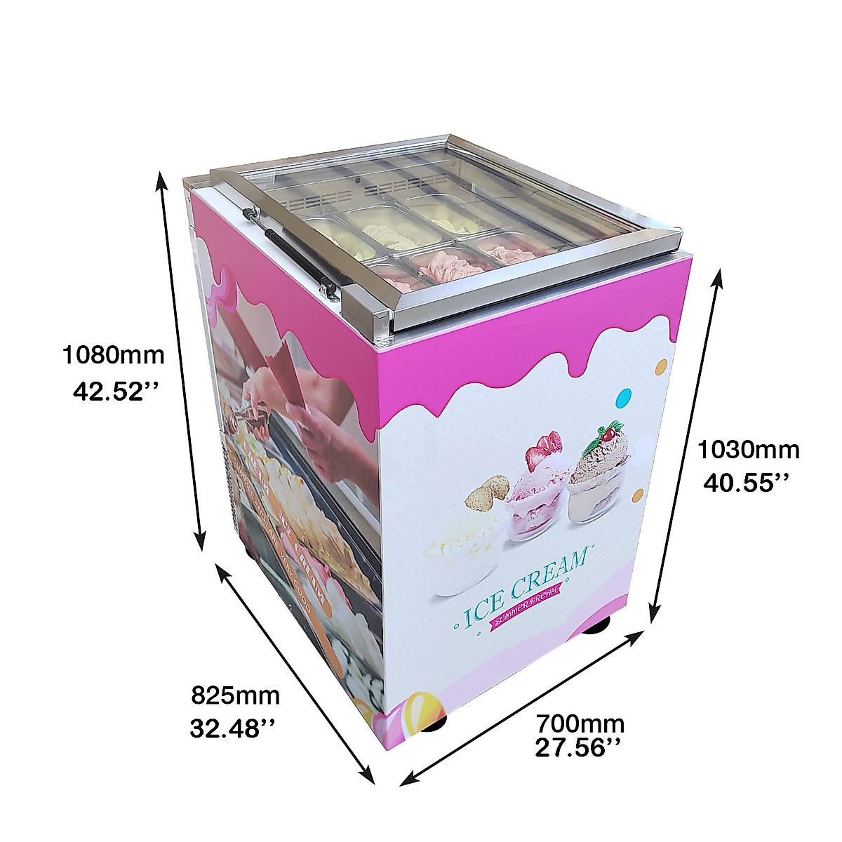 Kolice Commercial 9 Drums/6 Pans Ice Cream Showcase Freezer,Desktop Ice Cream Showcase,Tabletop Ice Cream Display Showcase