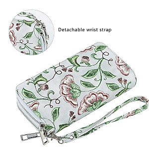 Women's Double Zipper Wallet Large with Removable Wristlet Clutch Cellphone Bag with Wristlet and ID Window(Blue morning glory)