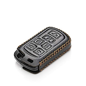 Vitodeco Genuine Leather Smart Key Keyless Remote Entry Fob Case Cover with Key Chain Compatible with Toyota Sienna 2011-2020 (6 Buttons, Black)