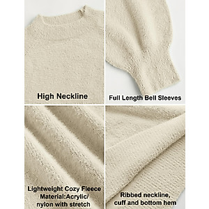 ZESICA Women's 2024 Casual Turtleneck Long Puff Sleeve Soft Fuzzy Knit Bodycon Pullover Mini Sweater Dress,Apricot,Large