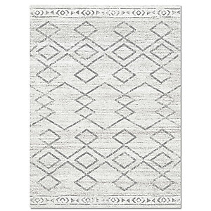 jinchan Washable Area Rug 3x5 - Low Pile Entryway Rug Modern Rug Kitchen Faux Wool Soft Stain Resistant Non Slip Thin Indoor Door Mat Geometric Print Carpet for Bedroom Dining Room Living Room Grey