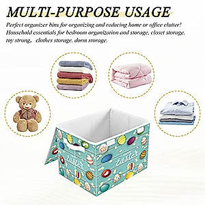 Easter Eggs Daisy Storage Basket 16.5x12.6x11.8 In Collapsible Fabric Storage Cubes Organizer Large Storage Bin with Lids and Handles for Shelves Bedroom Closet Office