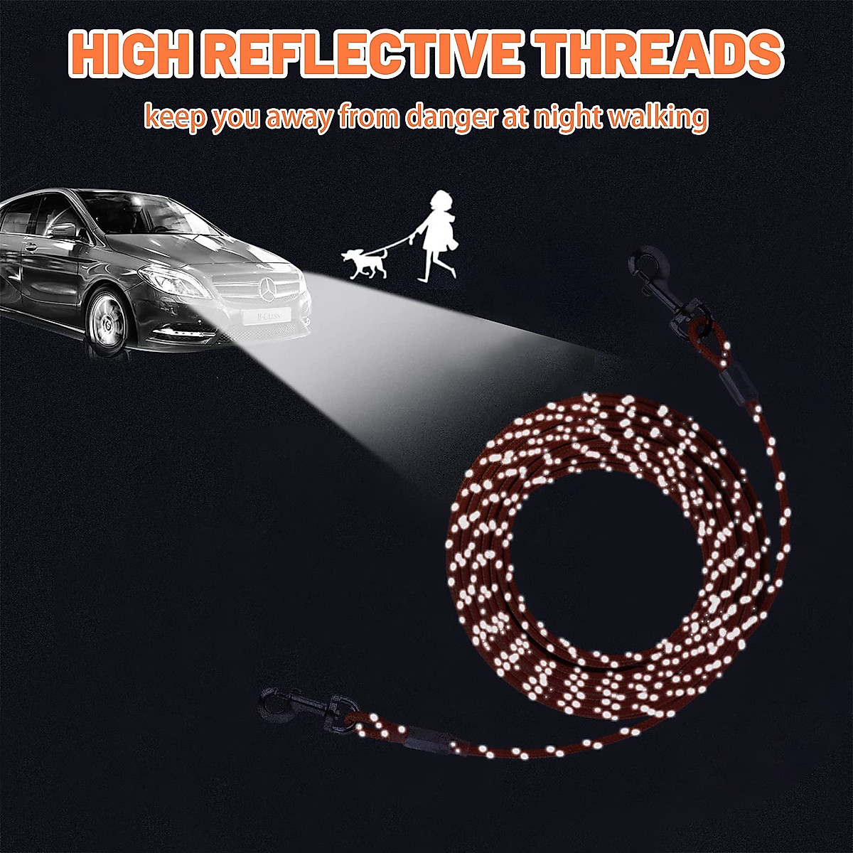 HaiYUAN Dog Tie Out Cable 10/15/20/30FT Dog Run Cable Orange/Grey Tie Out Cable for Dogs with Reflects Light Dog Cable for Large Dogs Heavy Duty for Outside Hold Large Dogs Up to 100LBS