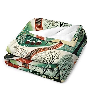 Winter Bird and Trees Blanket Happy New Year Bed Throw Blanket 40"x50" Flannel Blanket Warm Plush for Couch Sofa Bed for Adults Kids Boys Teens Gift for Kids and Adults Warm Soft Autumn and Winter