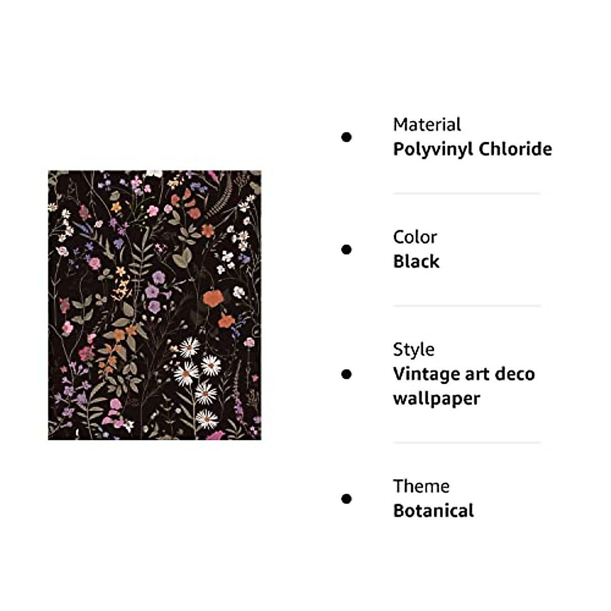 Wallpaper Self-Adhesive Blooming Vintage Colourful Flowers Wall Paper for Bedroom Living Room Cabinet, Peel and Stick Beige Sketch Little Flowers Wallpaper Mural 7.1 sq. feet (17.3''''x59.1'', Black)