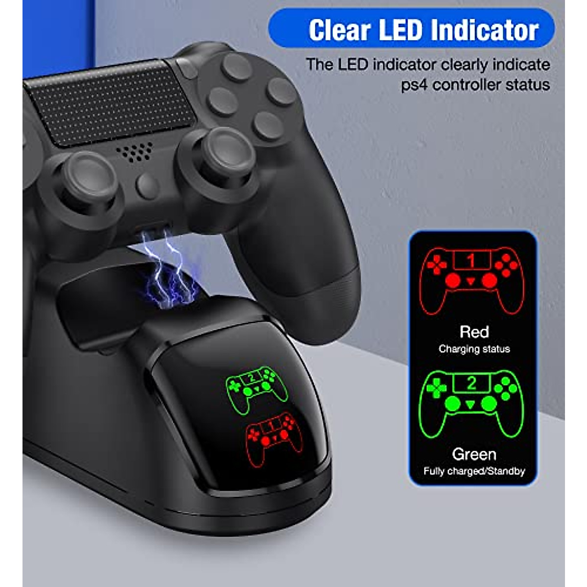 PS4 Controller Charger Dock Station, PS4 Remote Charging Station with Fast-Charging Port, Replacement for Playstation 4 Controller Charger