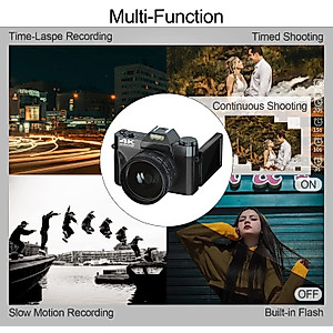 eDealz 4K 48MP Digital Camera for Photography, Vlogging Camera for YouTube with 3.0’’ 180° Flip Screen, WiFi, 16X Digital Zoom, Wide Angle & Macro Lens Rechargeable Battery, 64GB Micro SD Card (Black)