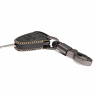 WFMJ Leather for 2006 2007 Jeep Grand Cherokee Dodge Chrysler Magnum Durango Charger 300 Remote 4 Buttons Key Case Holder Cover Fob Chain (Black)