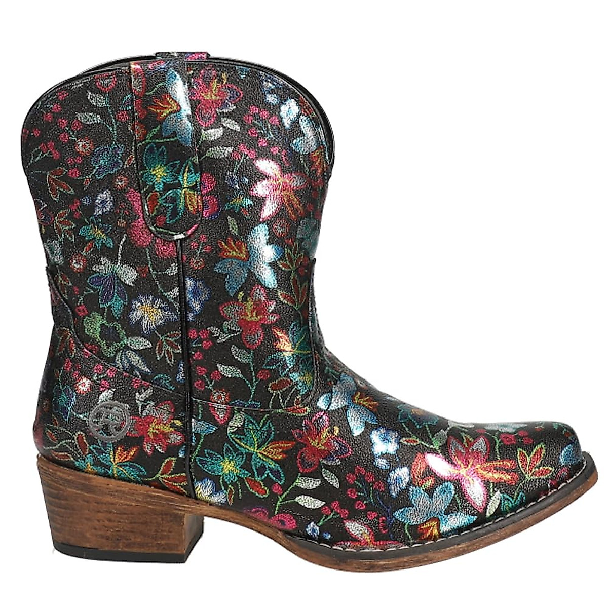 ROPER Womens Ingrid Floral Metallic Snip Toe Casual Boots Ankle Low Heel 1-2" - Black - Size 8.5 B
