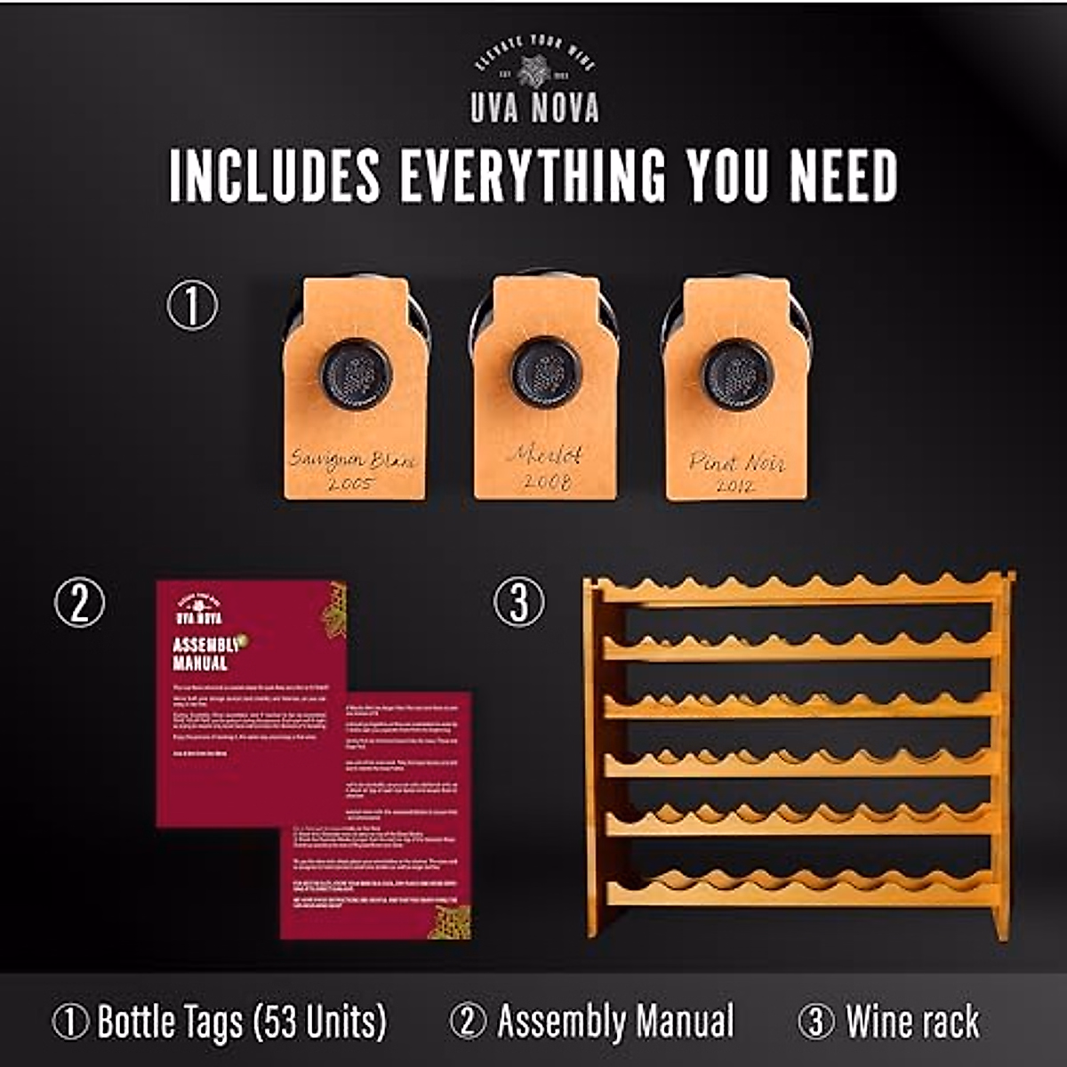 Uva Nova Large Wine Rack | Wine Rack Wood | Wine Cellar Racks | 53 Bottle Wine Bottle Storage | Pine Wood Magnum Bottle Wine Rack Fits 8 Magnum Bottles