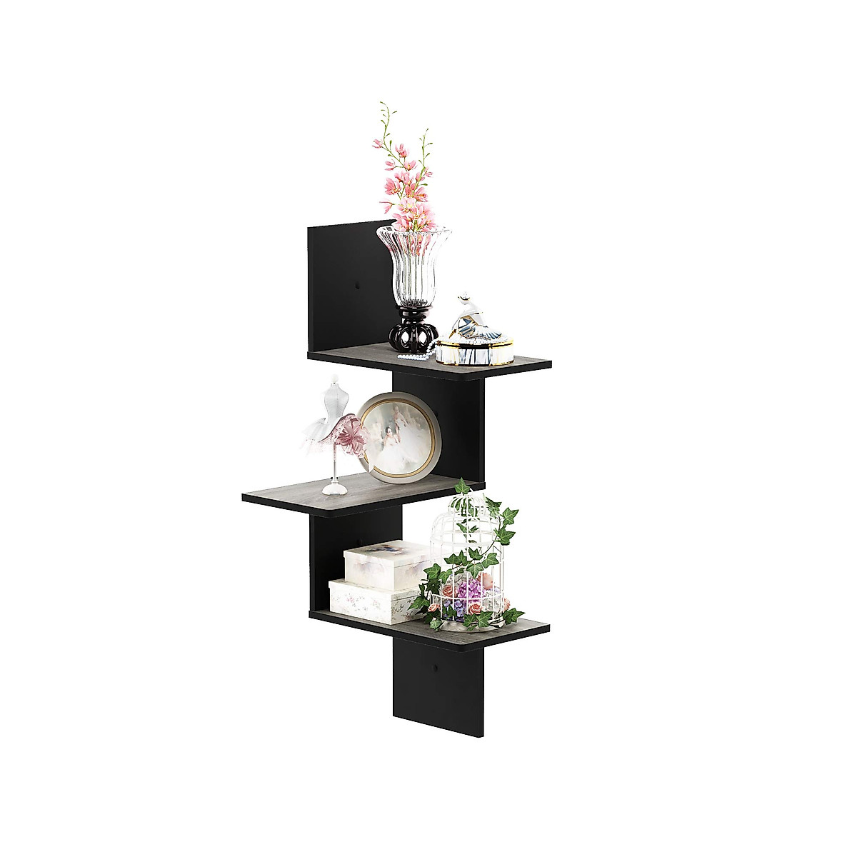 Furinno Rossi Wall Mounted Shelves 3-Tier Rectangle French Oak Grey/Black