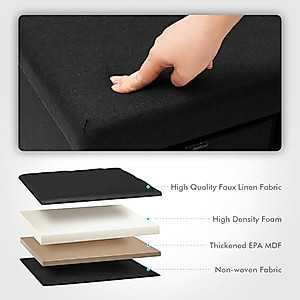 PINPLUS Storage Ottoman Bench with Drawers, 30inches Black Linen Fabric Folding Storage Chest Padded Seat Modern Dressing Stool, Footrest Shoe Bench for Bedroom Bathroom Living Room Entryway Offices