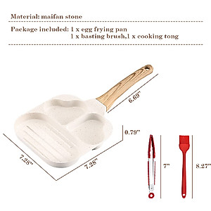 Pearlead Nonstick Egg Frying Pan Heart Shaped Fried Egg Cooker Pan 3 Section Pancake Pan Omelette Pan Breakfast Pan Egg Skillet Pan for Kitchen Use with Basting Brush and Cooking Tong
