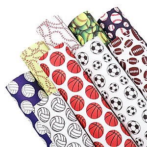 David Angie Ball Football Baseball Volleyball Printed Faux Leather Sheet 9 Pcs Assorted 8" x 13" (20 cm x 34 cm) Sports Theme Leather Fabric for Bags Earrings Making DIY Projects (Pattern A)