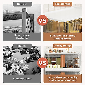 Storage Bins with Lids, Foldable Storage Bins, Clear Grey Wardrobe Closet Organizer, 8.4Gal Stackable Toy Storage, Collapsible Plastic Storage Container with Door, Crate for Book Storage(6 Pack)