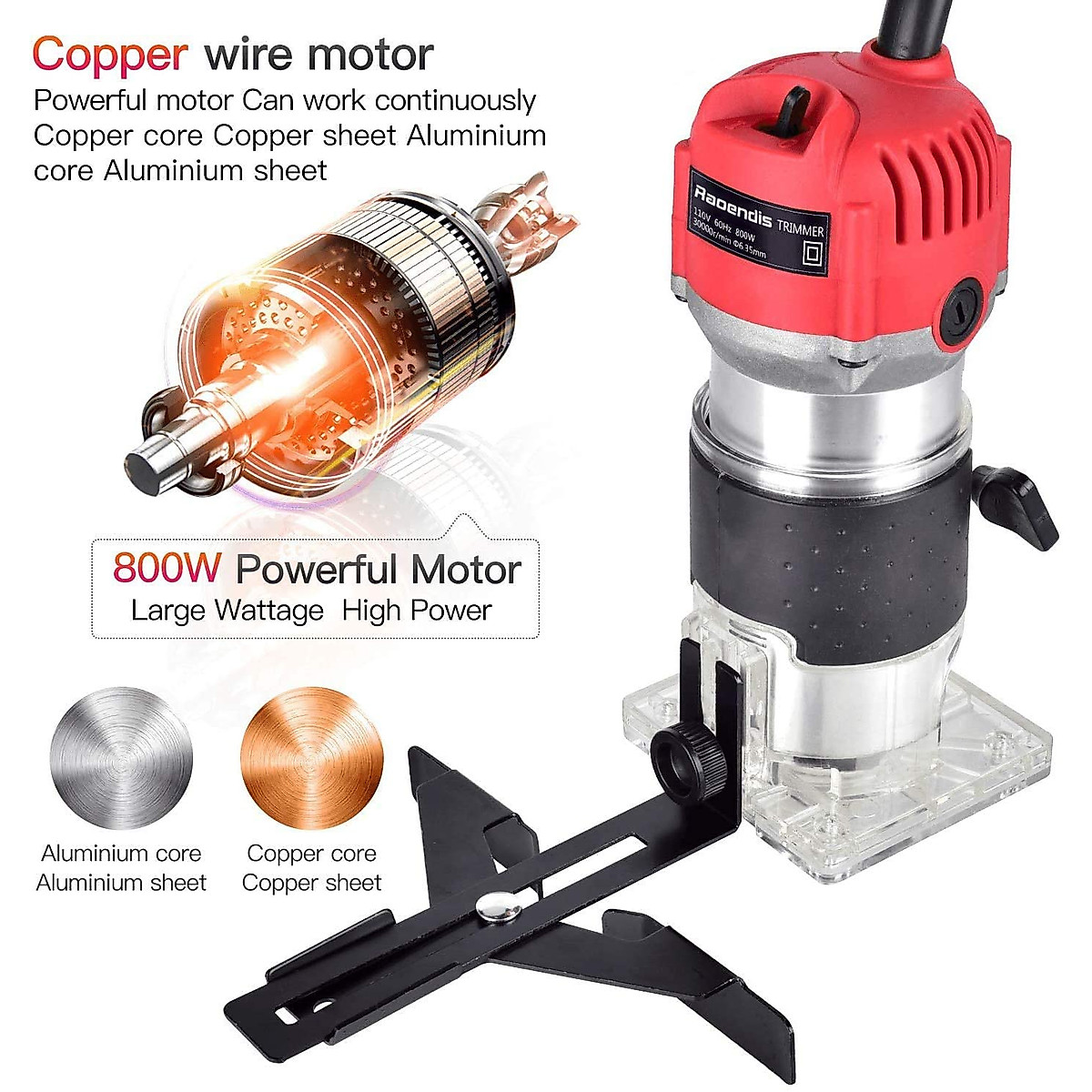 Compact Wood Palm Router Tool Hand Trimmer Woodworking Joiner Cutting Palmming Tool 30000R/MIN 650-800W 110V with 12PCS 1/4" Router Bits