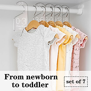 Whaline 7Pcs Baby Closet Size Dividers Clear Acrylic Infant Clothes Hanger Separators Newborn to 24 Month Clothes Dividers Thicken Wardrobe Hanger Organizers for Home Nursery Baby Clothes, 3.5 x 7Inch