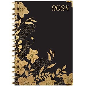 HARDCOVER 2024 Planner: (November 2023 Through December 2024) 5.5"x8" Daily Weekly Monthly Planner Yearly Agenda. Bookmark, Pocket Folder and Sticky Note Set (Golden Floral)