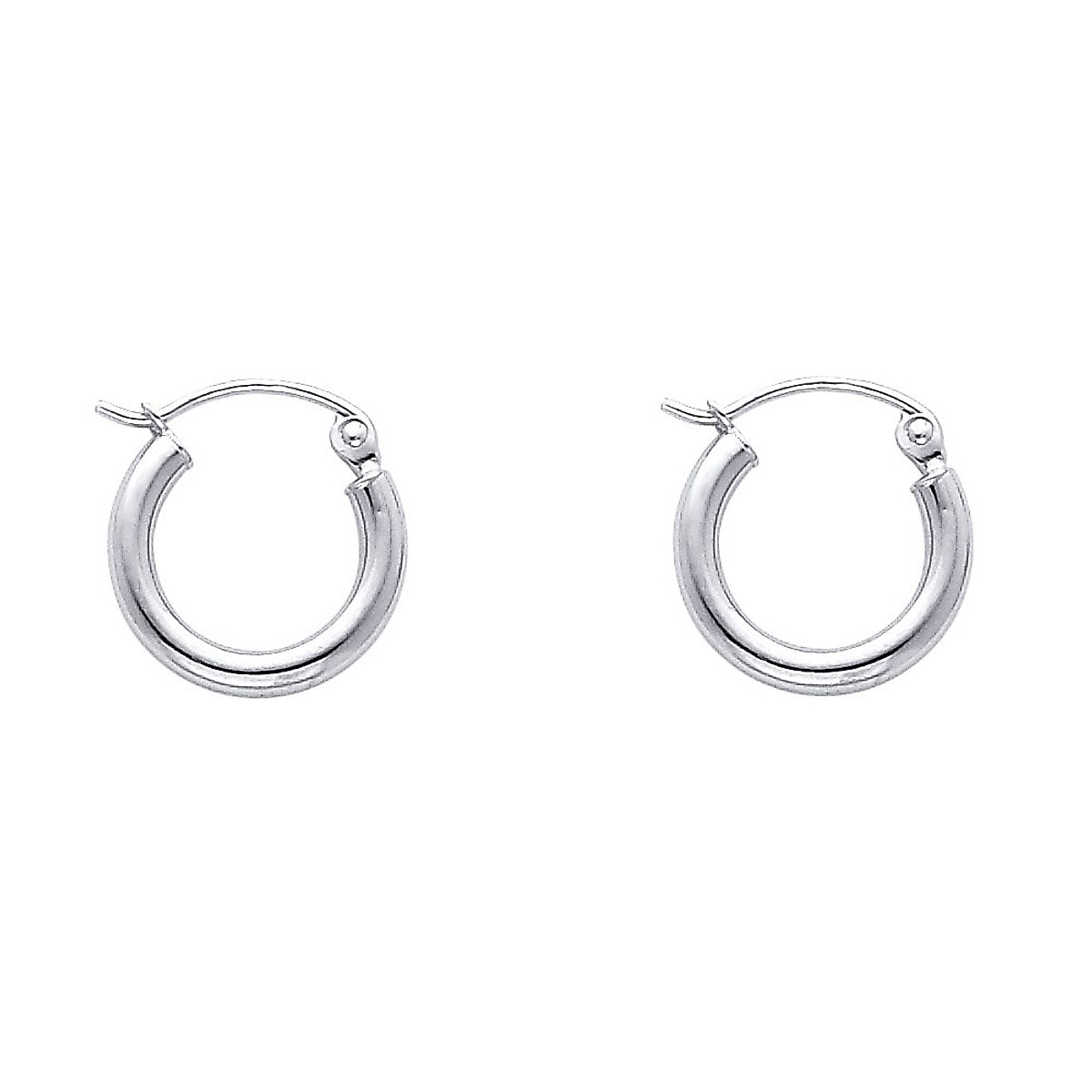 14k REAL White Gold 2mm Thickness Hinged Hoop Earrings (13 x 13 mm)