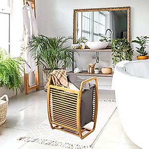 ALIMORDEN Bamboo Wood Laundry Hamper Sorter Cart, Portable And Large Capacity Waterproof Bamboo Dirty Clothes Basket, Gray