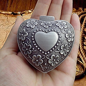 AVESON Classic Vintage Antique Heart Shape Jewelry Box Ring Small Trinket Storage Organizer Chest Christmas Gift, Silver