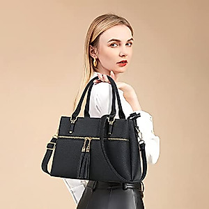 KKXIU Triple Compartment Purses and Handbags for Women Top Handle Satchel Shoulder Ladies Bags with Tassel (D-BLACK)