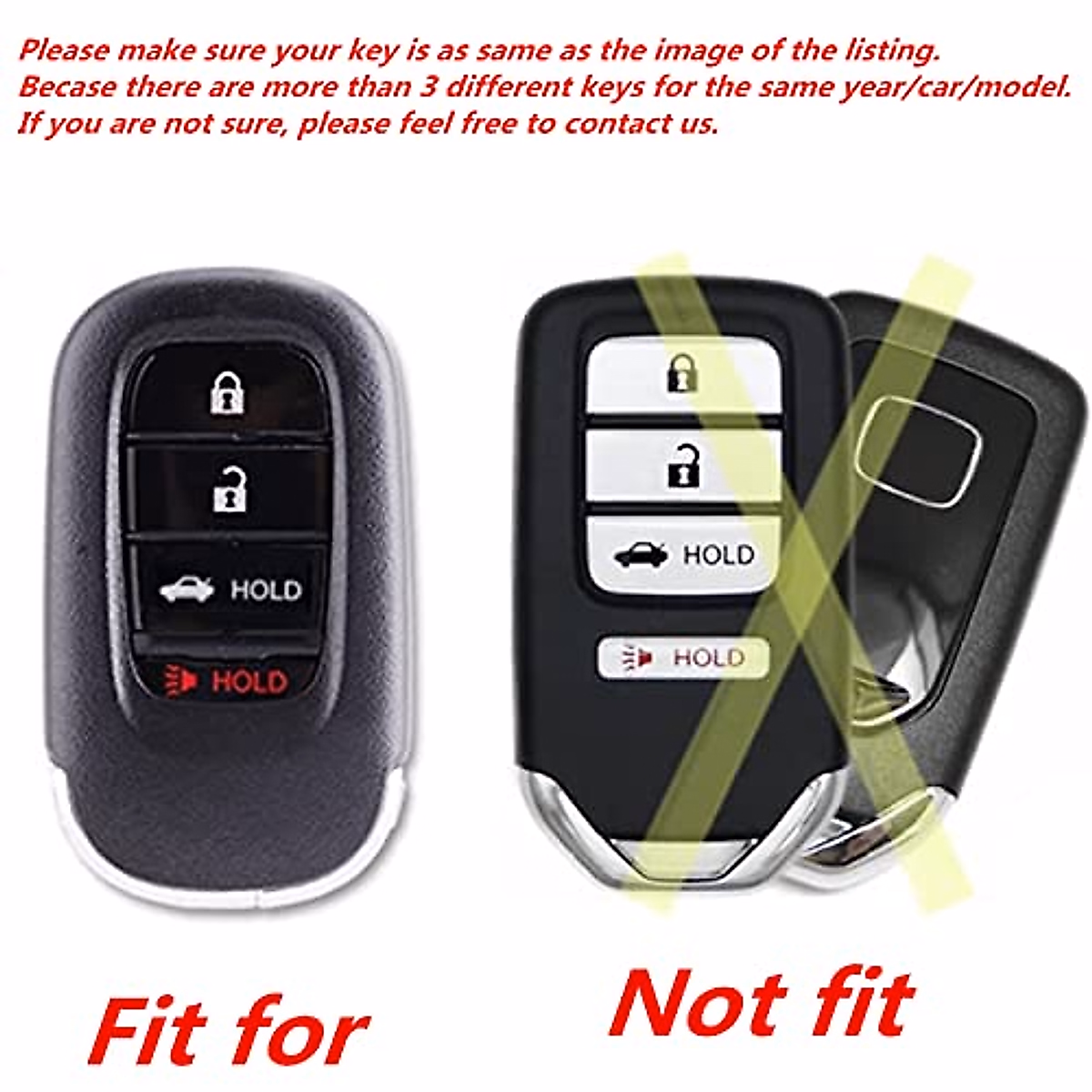 MJKEYAuto Black Leather 4 5 Buttons Remote Smart Key Fob Cover Case Chain for Honda Civic Hatchback Accord HR-V 2022 2023 (4 Buttons)