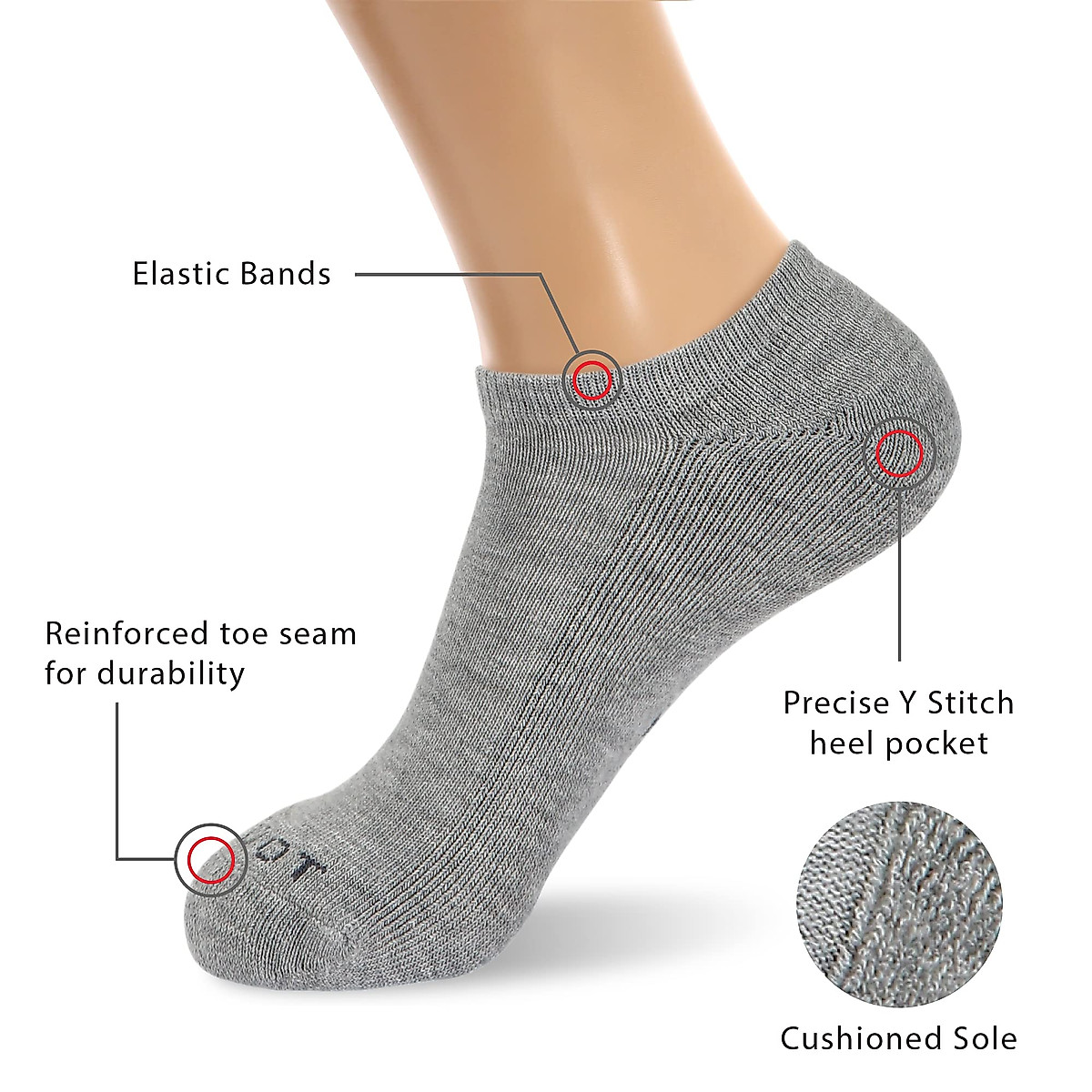 MONFOOT Women's and Men's 10 Pairs Cotton Cushion Ankle Socks Basic, multipack