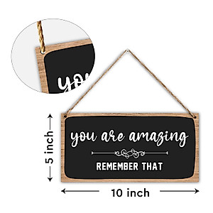 Inspirational Wood Hanging Decor Sign, You are Amazing Remember That, Rustic Wood Front Door Plaque Wall Art Decor Gift, 10" x 5" Wood Decor Hanging Sign for Porch Study Home Farmhouse Bedroom-02