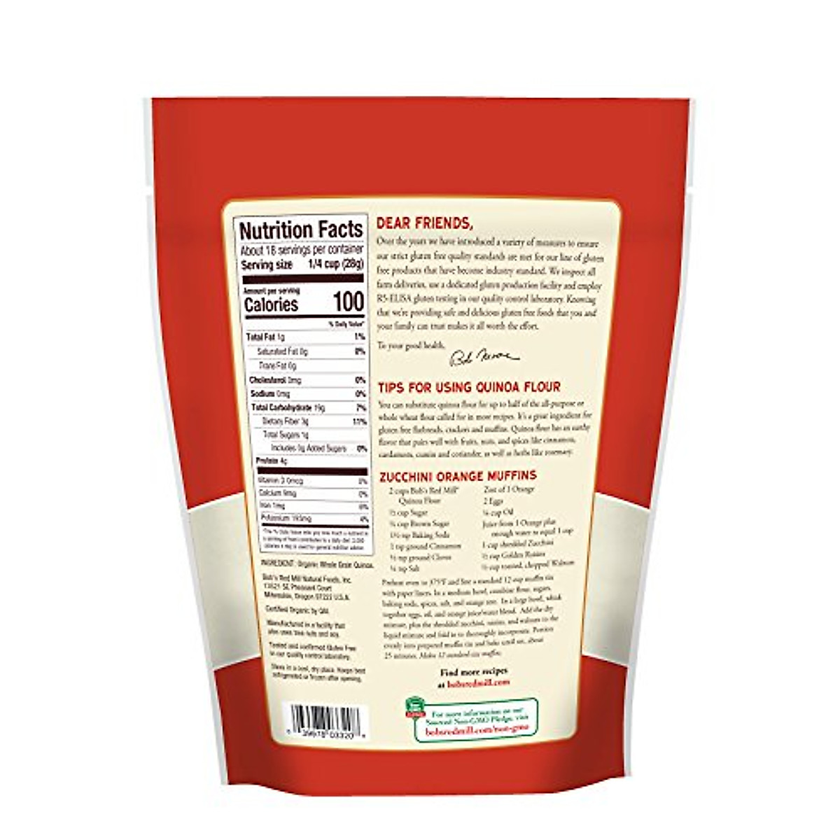 Bob's Red Mill Organic Quinoa Flour, 18-ounce (Pack of 4)