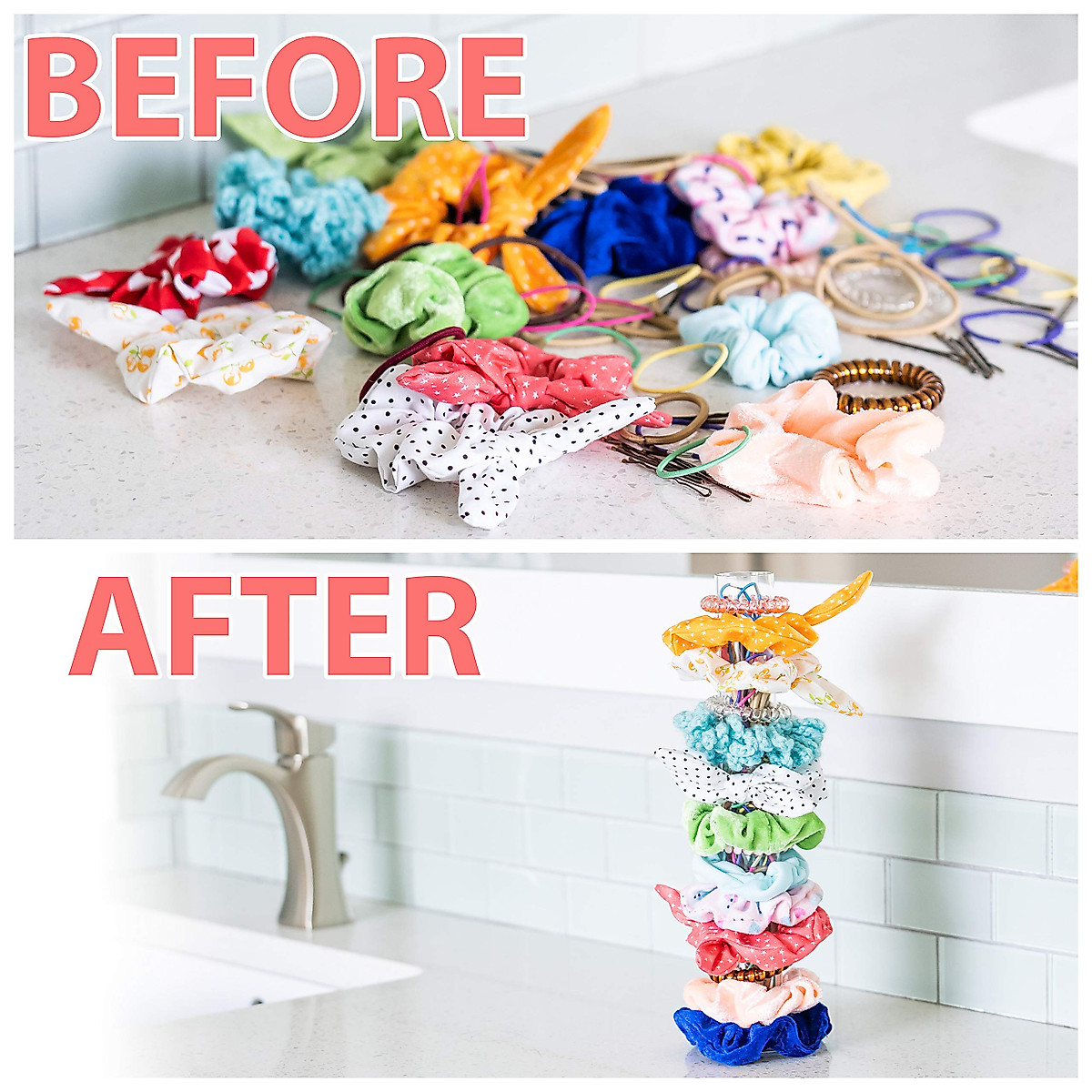 Kingdom Décor Scrunchie Holder Stand, Acrylic Scrunchy Display, 12 Inch Clear Hair Tie Accessories Organizer, Teen Girl Bracelet Organizers, Cute Room Decor for Teen Girls, VSCO Stuff