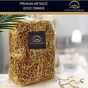 Montplisse Gold Crinkle Paper, 1 LB. Bag. Gold Crinkle Cut Paper Shred filler gold for Gift Box & Baskets, Wedding & Christmas Gifts. Gold Shred for 4 gift boxes.