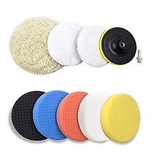 10pcs Polishing Buffing Pads Kit - 6 Inches Car Polishing Wheel for Drill, Car Foam Drill Buffer Sponge Pads Kit with M14 Drill Adapter for Car Care Polisher Boat Waxing Polishing Sealing Glaze