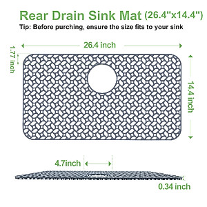 JUSTOGO Silicone Sink Protectors for Kitchen Sink 26.4"x14.4", Kitchen Sink Mat Grid Heat Resistant Sink Mats for Bottom of Kitchen Sink Farmhouse Stainless Steel Porcelain Sink Mat Rear Drain, Grey