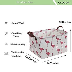 CLOCOR Rectangular Flamingo Storage Basket,Collapsible Cute Pattern Storage Bin,Waterproof Coating Storage Box with Handles,Gift Baskets,Toy Organizer,Shelf Basket (Flamingo)