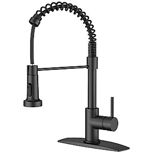FORIOUS Black Kitchen Faucet, Commercial Kitchen Faucet with Pull Down Sprayer, Stainless Steel Kitchen Sink Faucets for 1 or 3 Hole, Single Handle Spring Faucet for Sink Farmhouse Rv Laundry Room