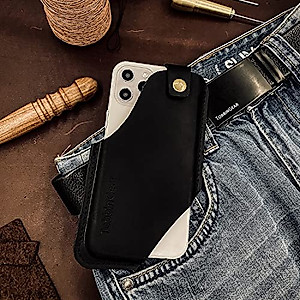 TobbinGear Leather Cell Phone Holster with Belt Clip, Leather Belt Phone Pouch, Universal Leather Phone Case on Belt, Phone Holder for iPhone, Cell Phone Sheath Gifts for Men and Women Large Black
