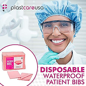Disposable Dental Bibs 13"x18" (125 Pack) - 3 Ply Waterproof Tattoo Bib Sheet for Patients - Dentist or Medical Tray Cover and Nail Table Cover Supplies, Pink, One Size
