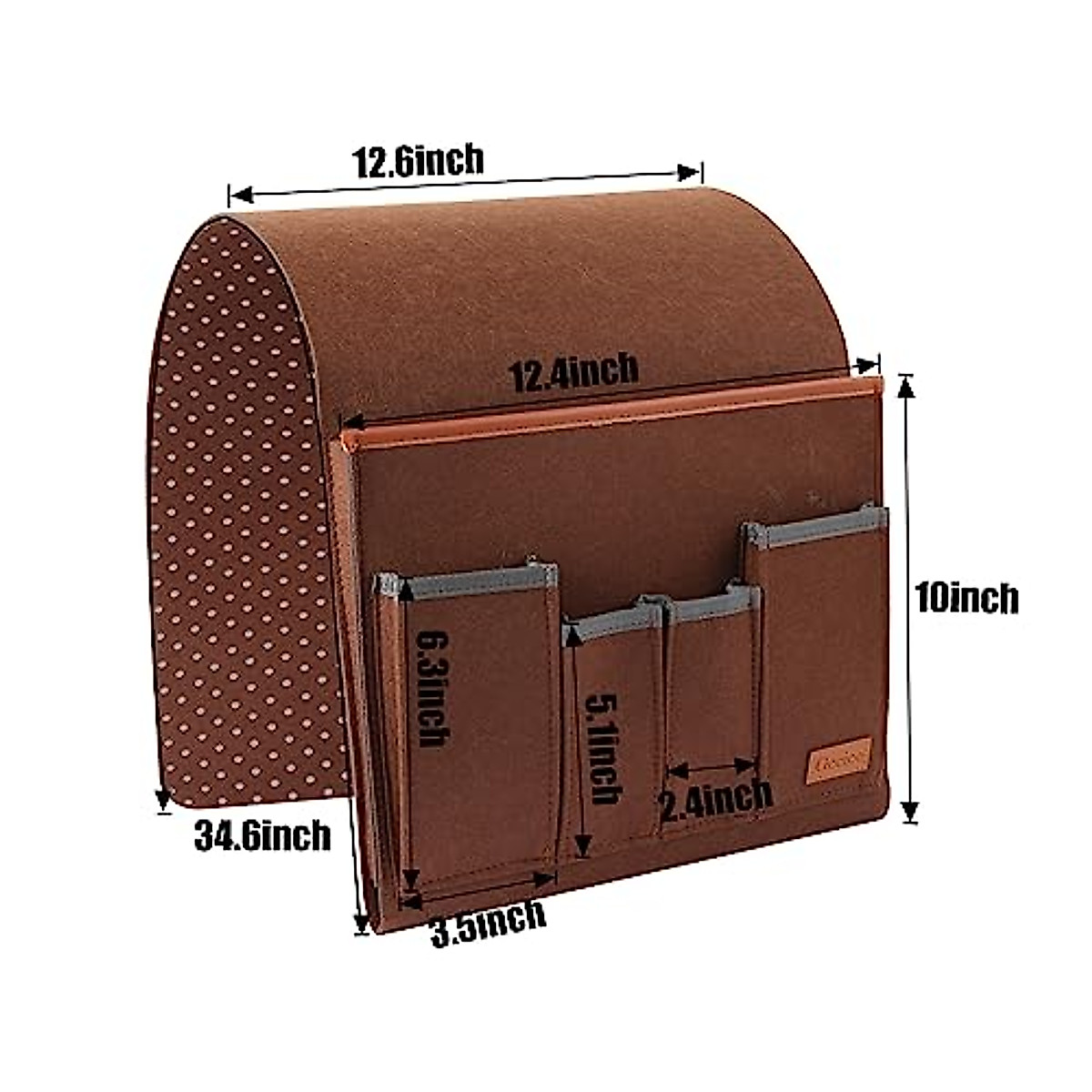 Geeice Sofa Armchair Caddy, Remote Control Holder 5 Pockets Organizer for Recliner Couch, Armrest Side Pocket Storage for Magazine Tablet and Phone, Brown