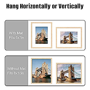 ENGLORY 8x10 Picture Frame Set of 2, Display 5x7 with Mat or 8x10 Without Mat, Photo Frames for Wall Mounting or Table Top Display, Wood