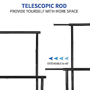 Fishat Simple Standard Freestanding Double Rod Clothing Metal Garment Rack for Hanging Clothes, Rolling Clothes Organizer on Lockable Wheels Mobile, with 2 Hooks (Black)