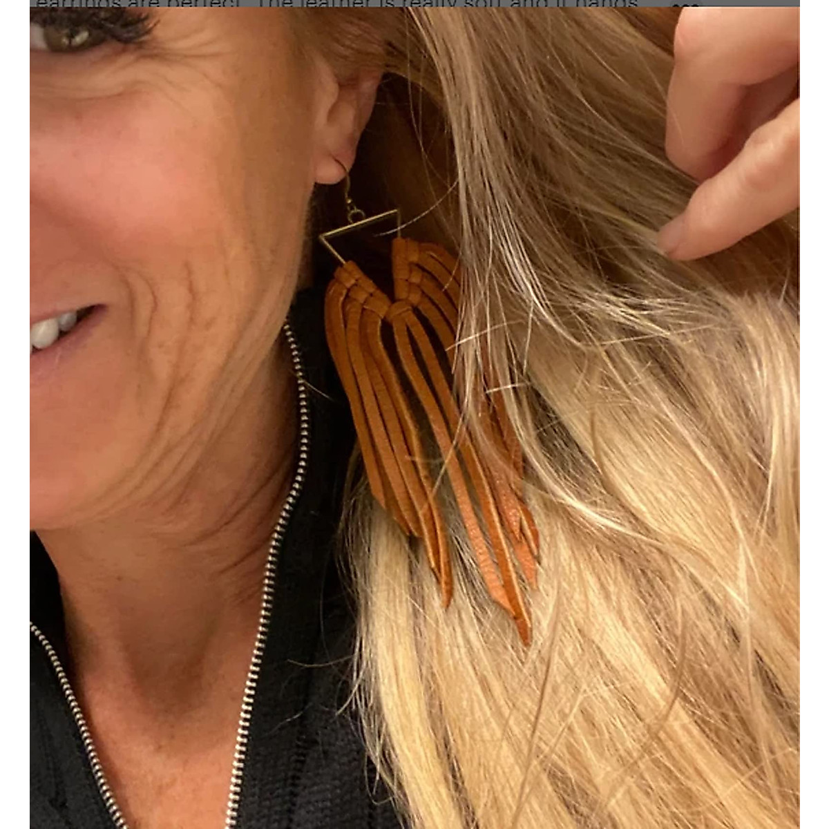 Fringe Leather Earrrings Triangle Deerskin Leather Boho Western Statement Dangel Earrings for Women (Brown)