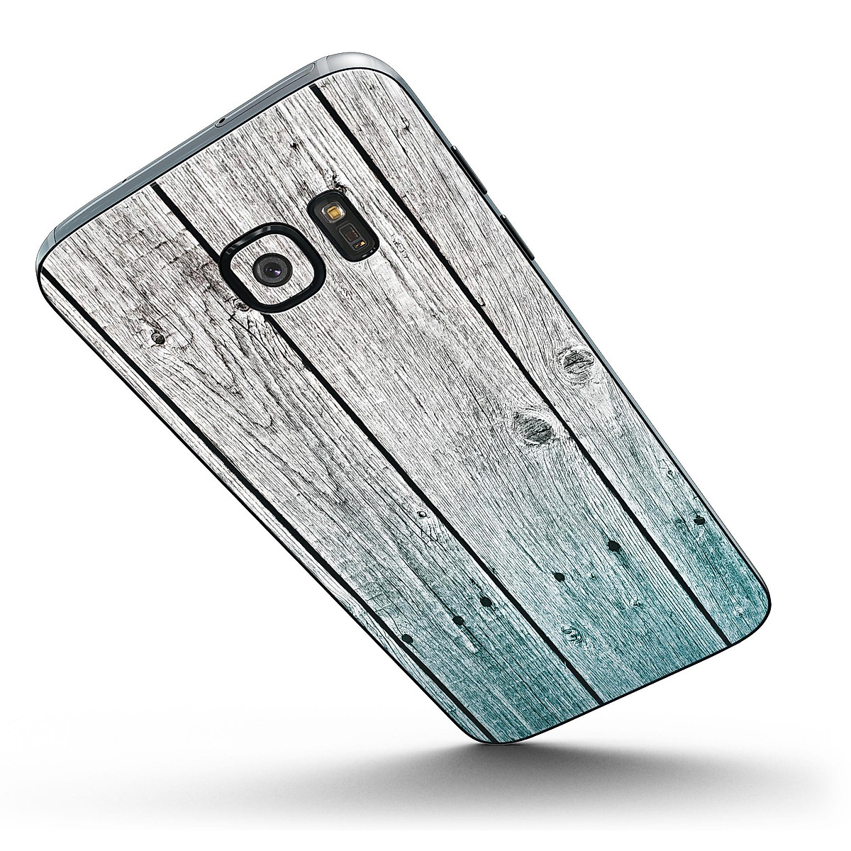 Design Skinz Design Skinz Trendy Teal to White Aged Wood Planks Full-Body Wrap Decal Skin-Kit for The Galaxy S8