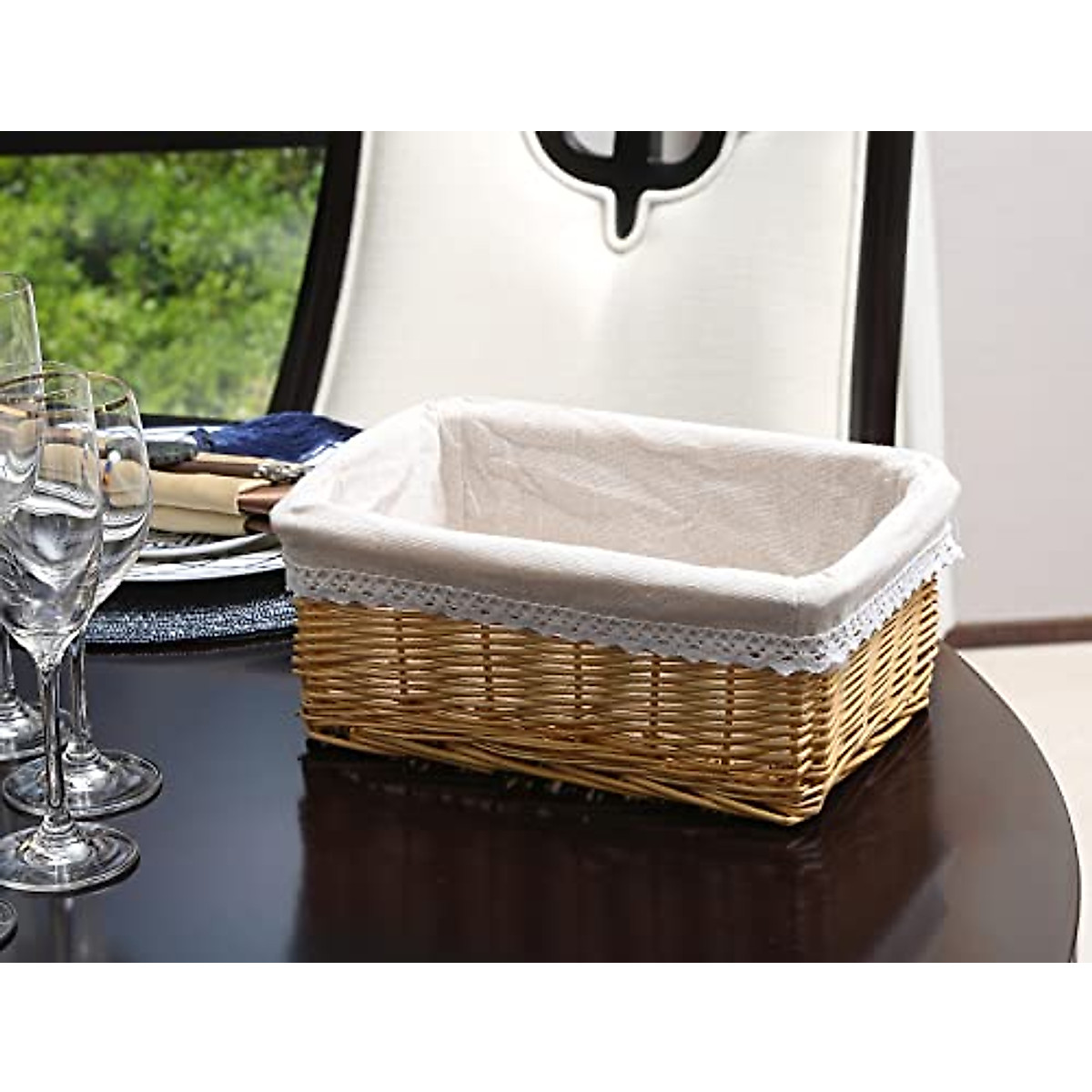 Handmade Wicker Storage Baskets Set, Shelf Baskets Woven Decorative Storage Bins Baskets Organizing Baskets, Nesting Baskets with Linings for Home (Natural)