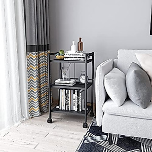 WHIFEA 3 Tier 11.8”-17.7” Adjustable Metal Shelves with Wheels Pantry Organization and Storage Shelving Unit Display Rack Stainless Corner Shelf Organizer Space Saver for Kitchen Bedroom Bathroom